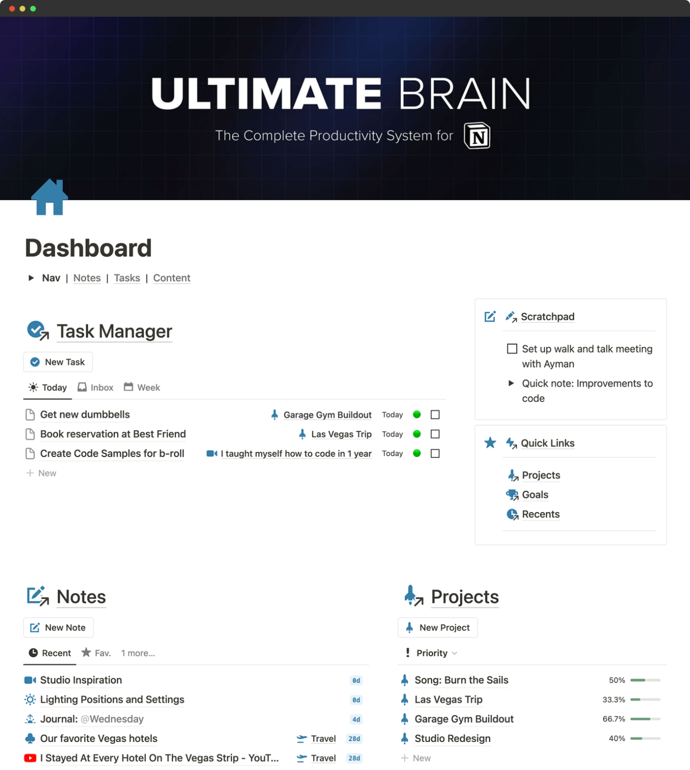 The Ultimate Second-Brain Notion Template - Tasks, Notes, and Projects