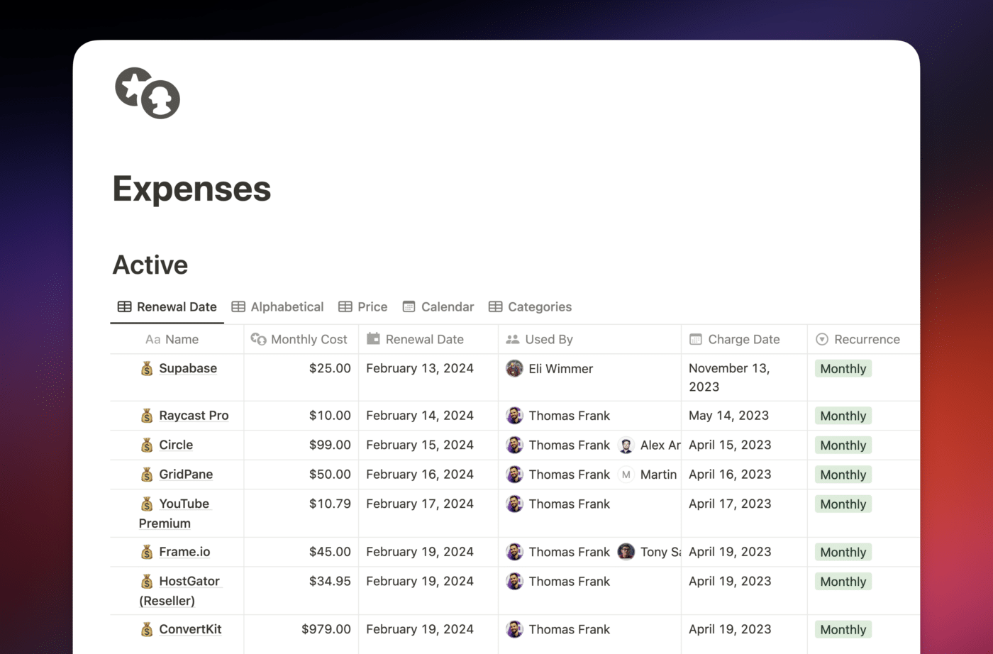 Expense Tracker Template for Notion
