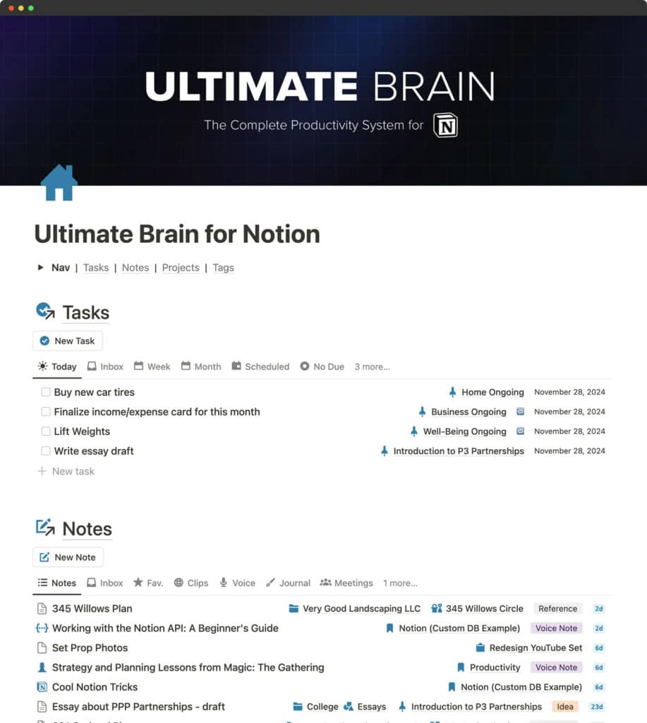The Ultimate Second-Brain Notion Template - Tasks, Notes, and Projects